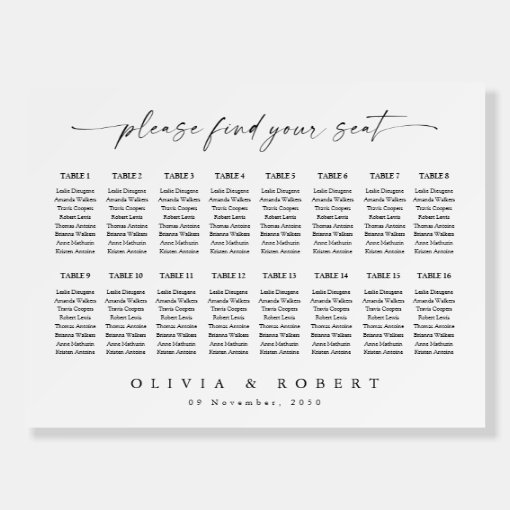 Minimalist Wedding Seating Chart Foam Board | Zazzle