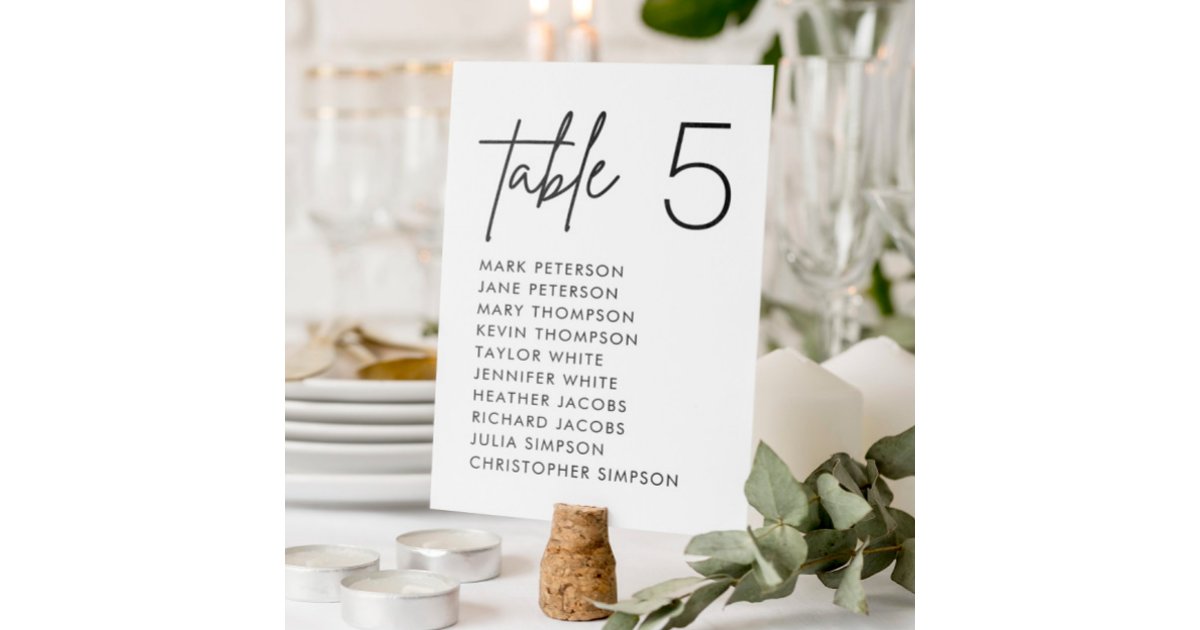Minimalist Wedding Seating Chart Table Number | Zazzle