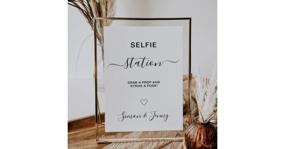 Minimalist Wedding Selfie Station Sign, Invitation | Zazzle