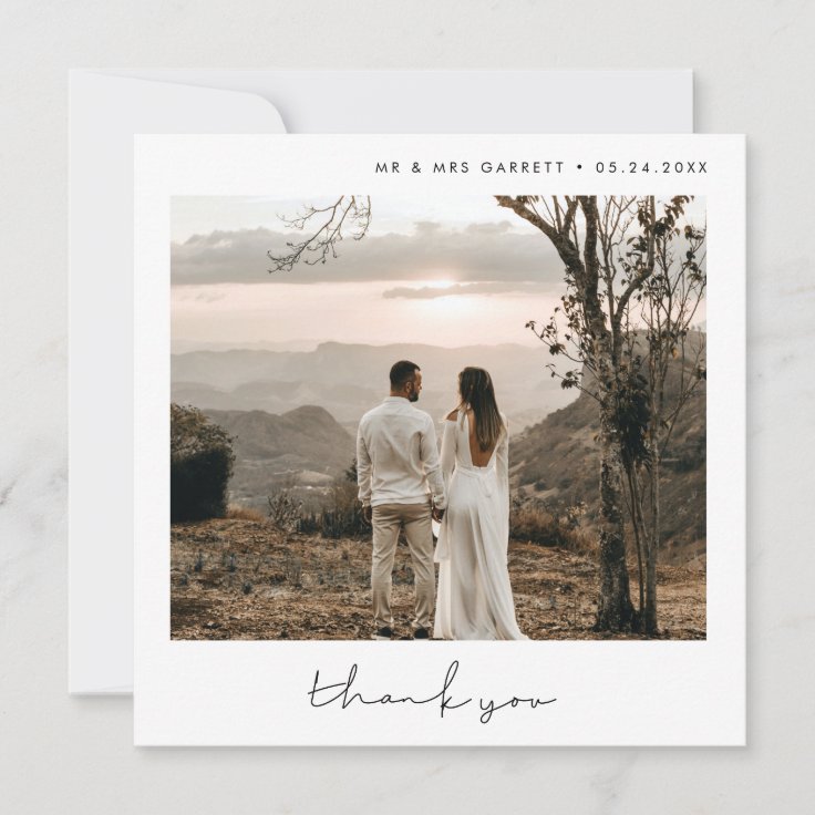 Minimalist wedding square Thank You card | Zazzle