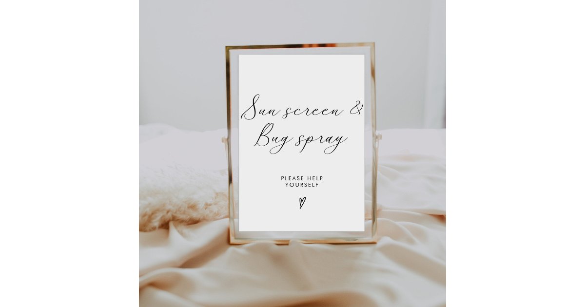Minimalist Wedding Sunscreen and Bug Spray Sign | Zazzle