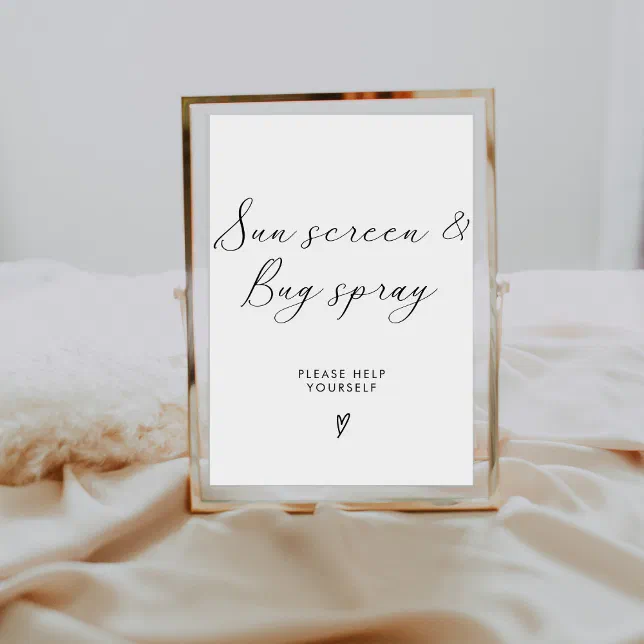 Minimalist Wedding Sunscreen and Bug Spray Sign | Zazzle