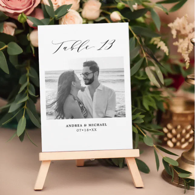 Minimalist Wedding Table 13 Number & Pictures Card | Zazzle