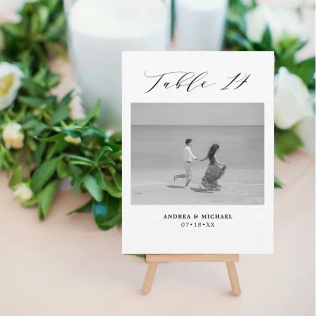 Minimalist Wedding Table 14 Number & Pictures Card | Zazzle