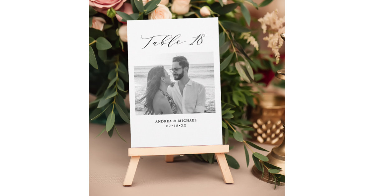 Minimalist Wedding Table 18 Number & Pictures Card | Zazzle