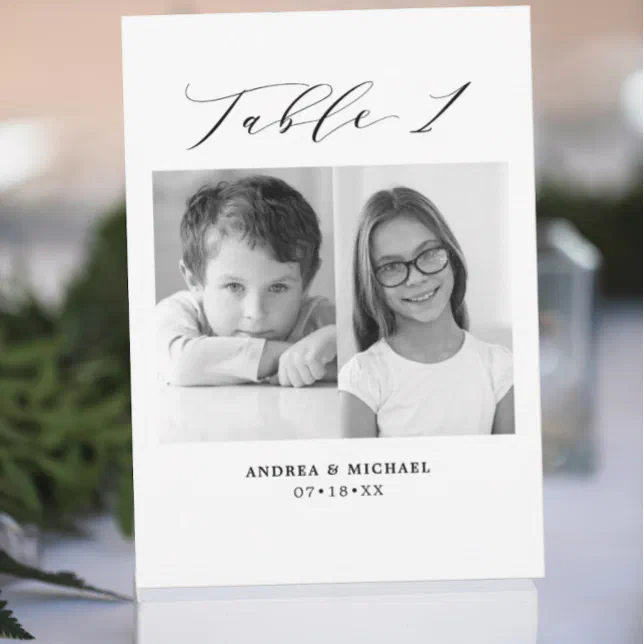 Minimalist Wedding Table 1 Number & Pictures Card | Zazzle