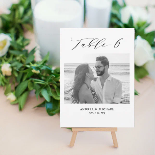 Minimalist Wedding Table 6 Number & Pictures Card | Zazzle