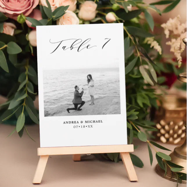 Minimalist Wedding Table 7 Number & Pictures Card | Zazzle