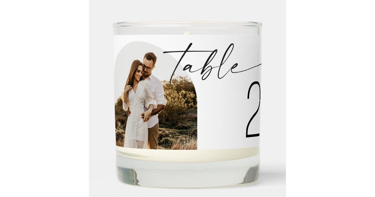 Minimalist Wedding Table Number | Arch Photo Scented Candle | Zazzle