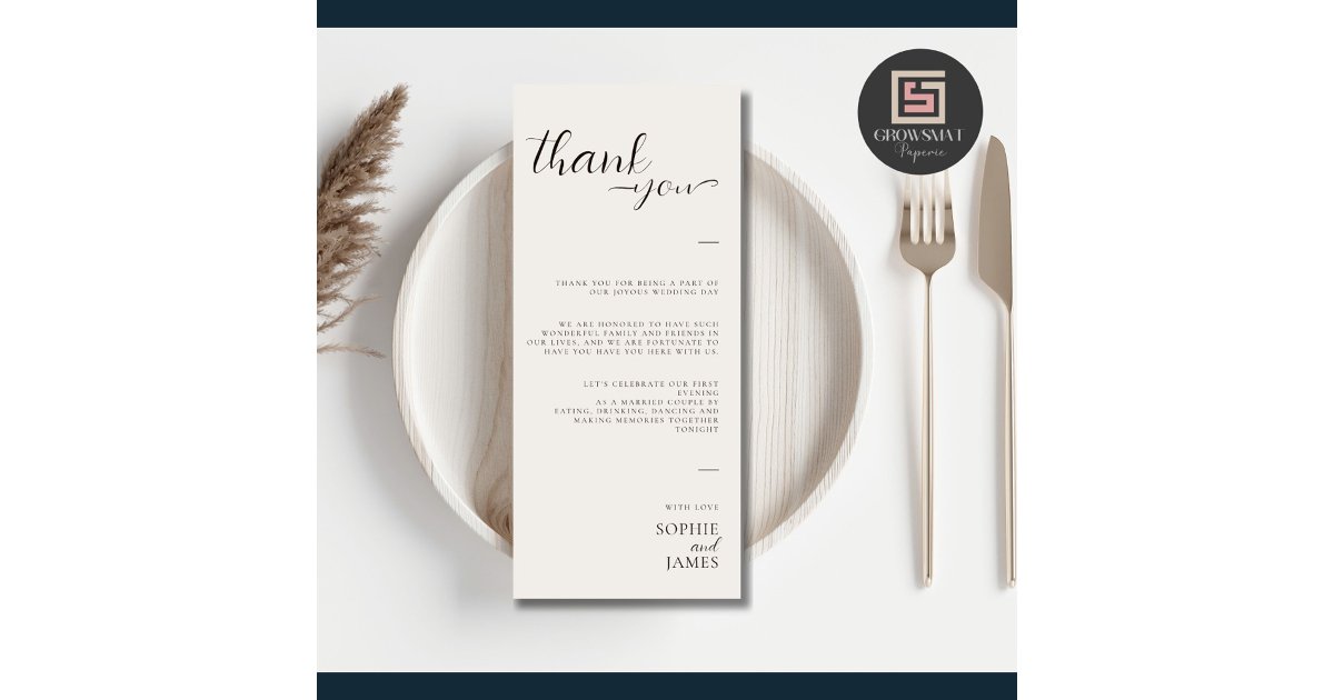 Minimalist Wedding Thank You Table Place Card | Zazzle