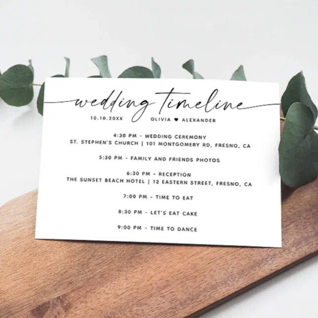 Minimalist Wedding Timeline | Script Itinerary Invitation | Zazzle