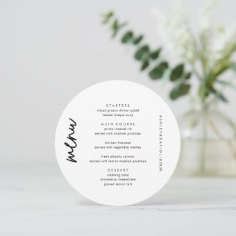 Minimalist Wedding Unique Circle Menu Cards | Zazzle