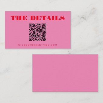 Minimalist Wedding Website Pink Red QR Code Detail Enclosure Card | Zazzle