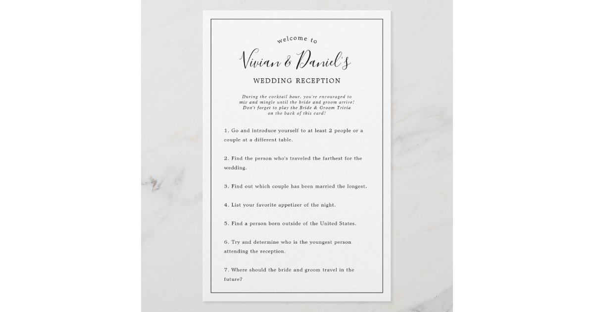 Minimalist Wedding Welcome and Ice Breaker Games Flyer | Zazzle