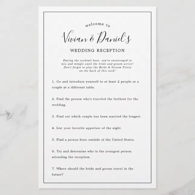 Minimalist Wedding Welcome and Ice Breaker Games Flyer | Zazzle