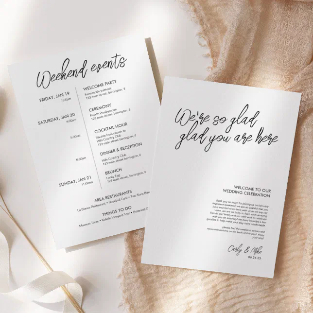 Minimalist Wedding Welcome Bag Insert Program | Zazzle