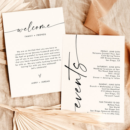 Minimalist Wedding Welcome Letter + Events Card | Zazzle