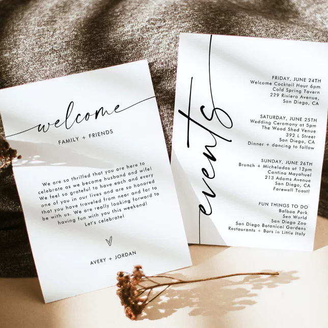 Minimalist Wedding Welcome Letter + Events Card | Zazzle