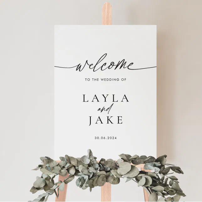 Minimalist Wedding Welcome Sign Foam Board LAYLA | Zazzle