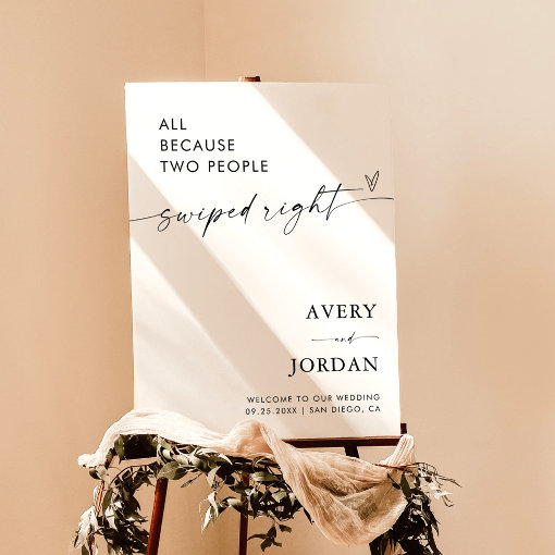 Minimalist Wedding Welcome Sign | Swipe Right Sign | Zazzle