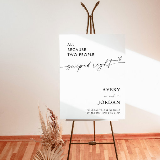 Minimalist Wedding Welcome Sign | Swipe Right Sign | Zazzle