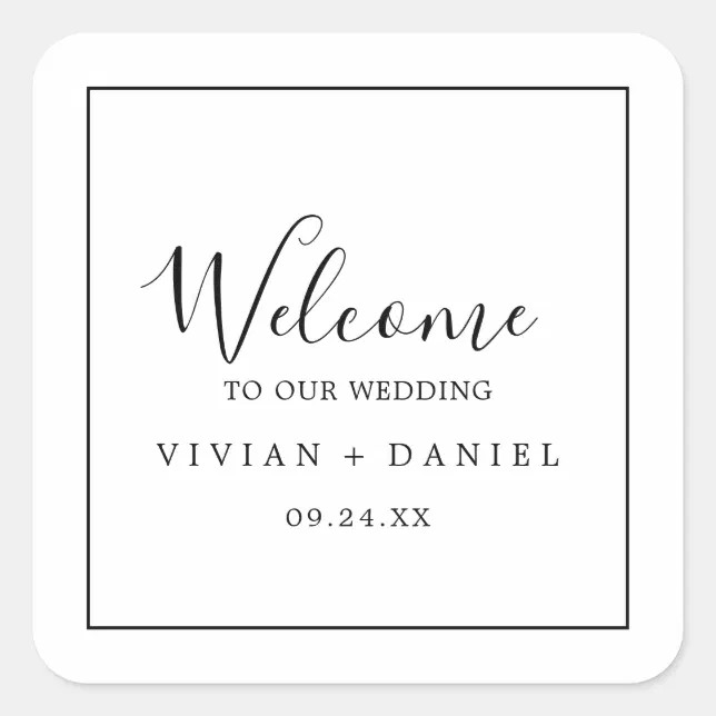 Minimalist Wedding Welcome Square Sticker | Zazzle