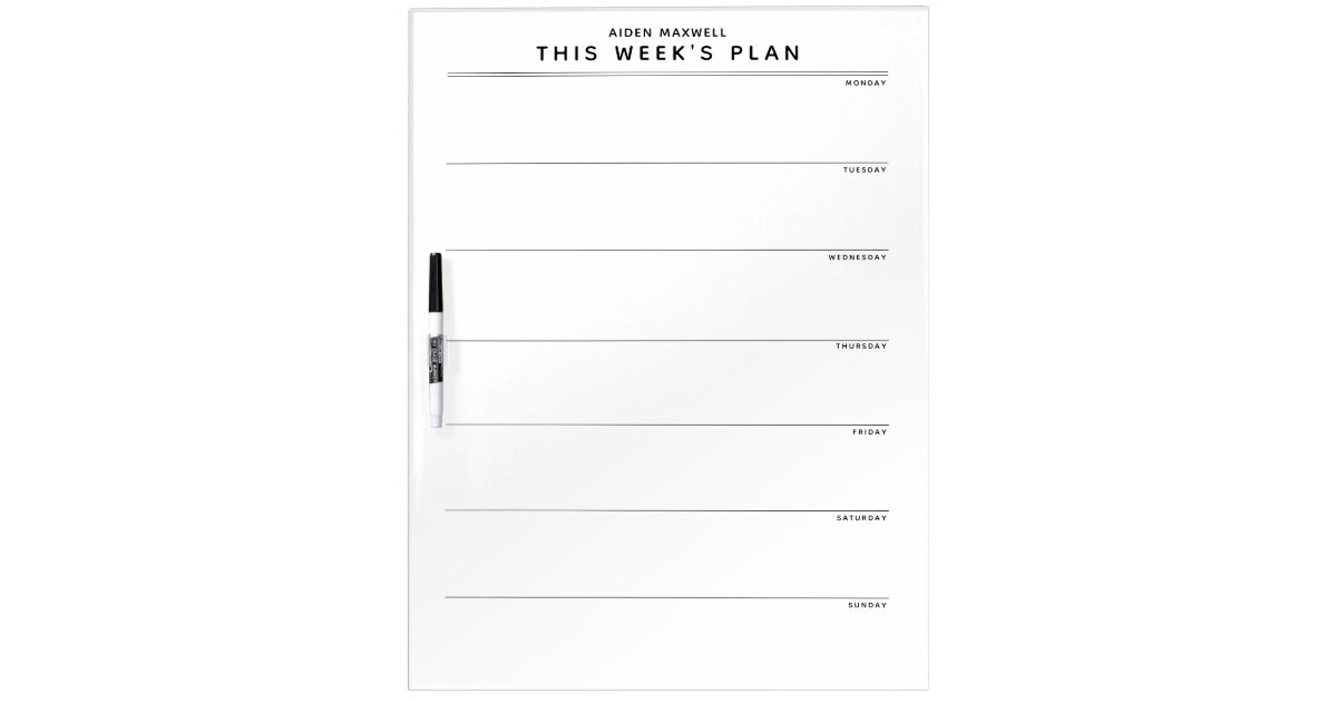 Minimalist Weekly Event Tracker Dry Erase Board | Zazzle