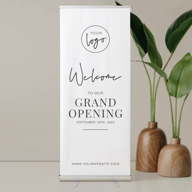 Minimalist Welcome Grand Opening Business Event Retractable Banner | Zazzle