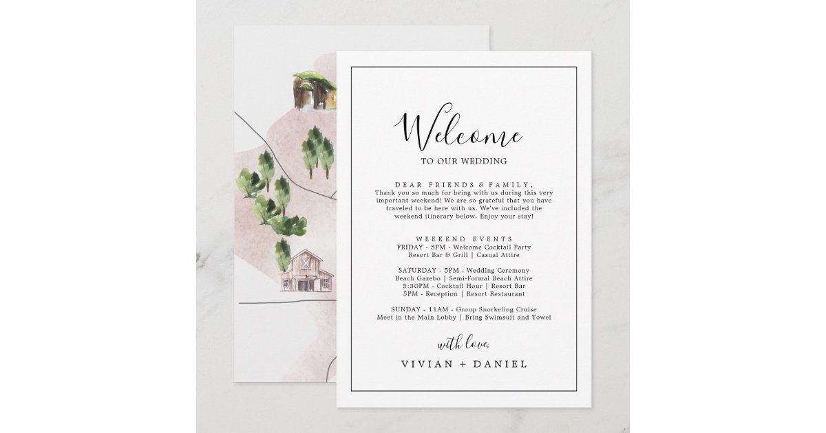 Minimalist Welcome Letter Itinerary & Map | Zazzle
