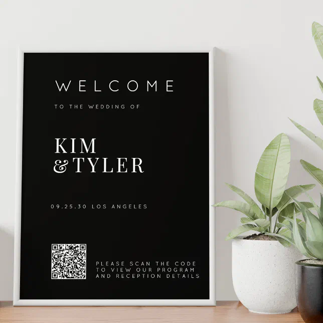 Minimalist welcome wedding QR CODE black sign | Zazzle