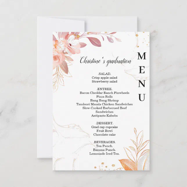 Minimalist Whimsical Graduation party dinner menu Invitation | Zazzle