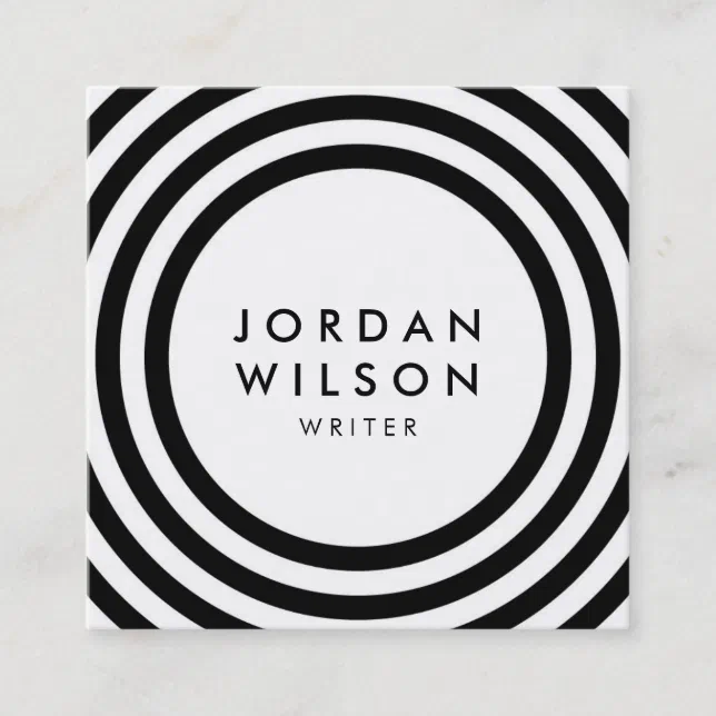 Minimalist White and Black Round Lines Geometric Square Business Card ...