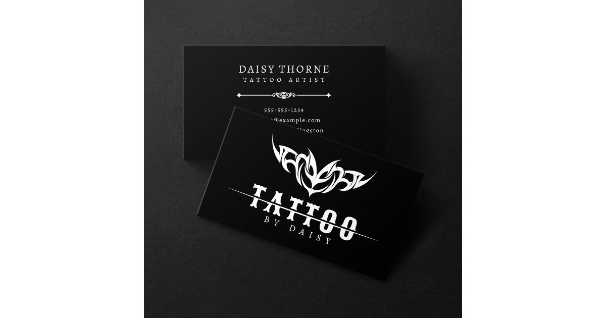 Minimalist White and Black Tattoo Artist Salon Business Card | Zazzle