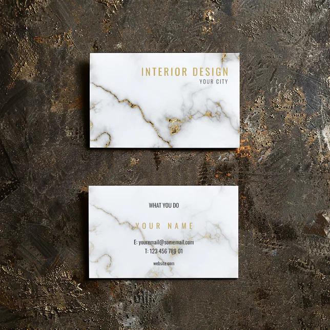 Minimalist White and Gold luxury Marble Business Card | Zazzle