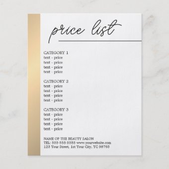 Minimalist White Faux Gold Line Beauty Menu Flyer | Zazzle