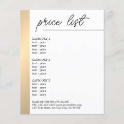 Minimalist White Faux Gold Line Beauty Menu Flyer | Zazzle