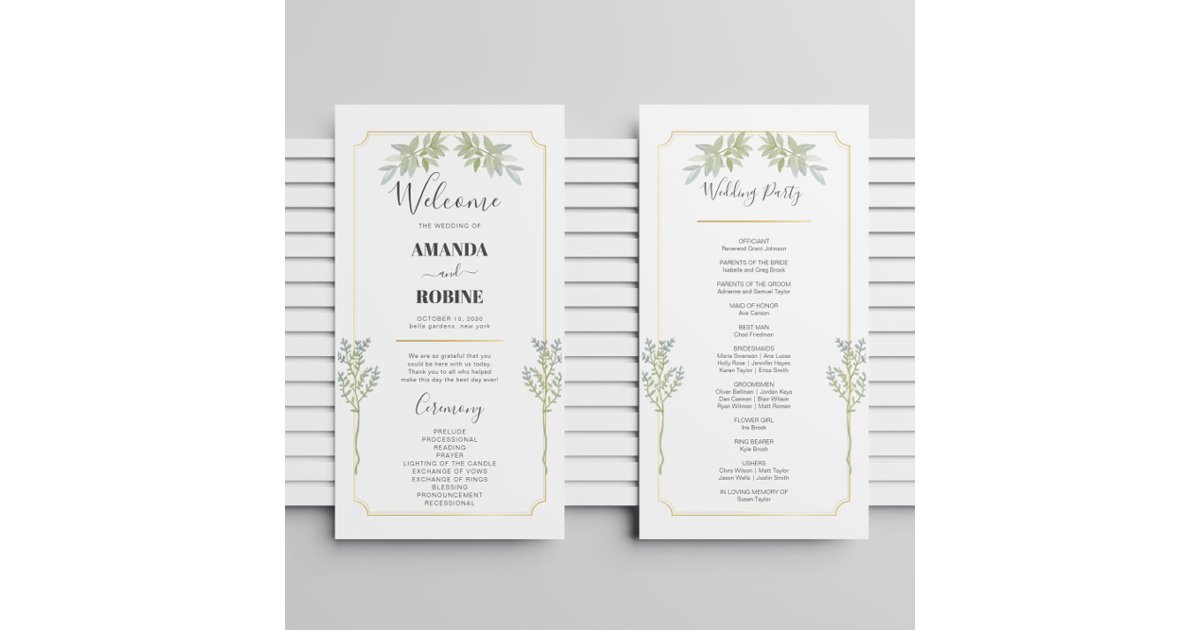 Minimalist White Frame Gold Wedding Programs | Zazzle