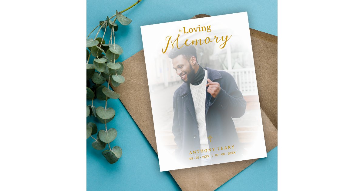 Minimalist White Gradient Overlay Photo Funeral Invitation | Zazzle