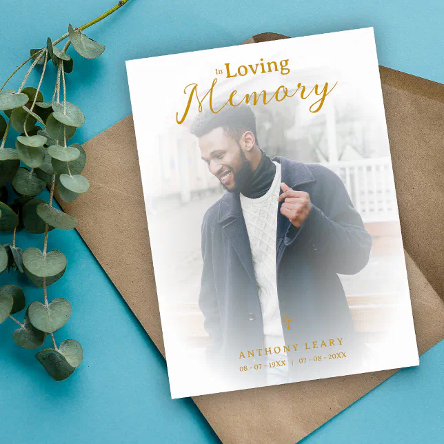 Minimalist White Gradient Overlay Photo Funeral Invitation | Zazzle