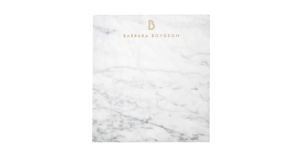 Minimalist White Marble Gold Monogram Notepad | Zazzle