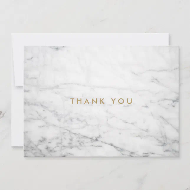 Minimalist White Marble Gold Monogram Thank You Note Card | Zazzle