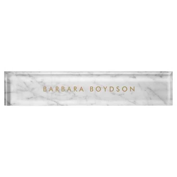 Minimalist White Marble Gold Name Personalized Nameplate | Zazzle