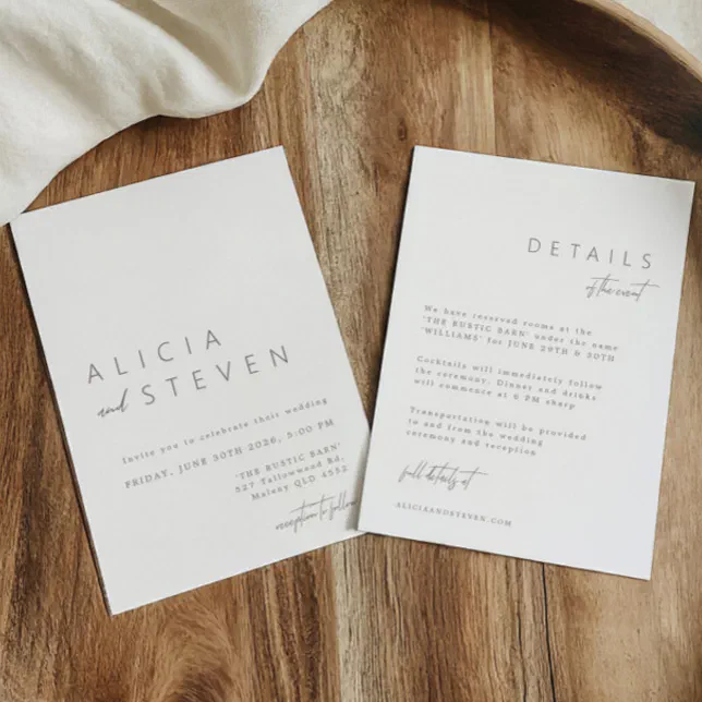 Minimalist White Modern All in One Wedding Invitation | Zazzle
