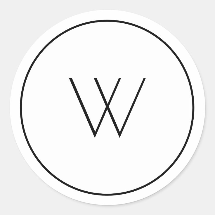 Minimalist White Monogram Simple Single Letter W Classic Round Sticker ...