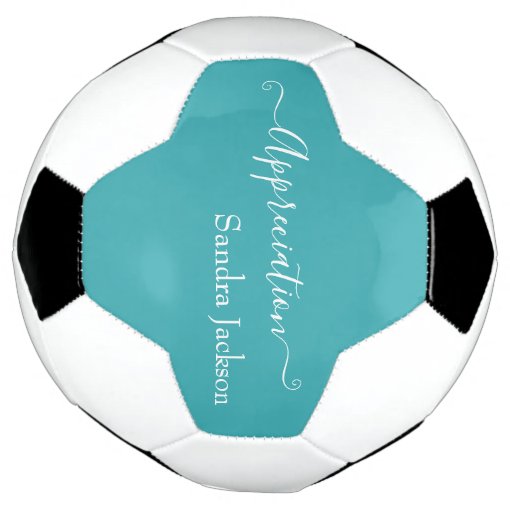 Minimalist White Script Appreciation Teal Blue Soccer Ball | Zazzle
