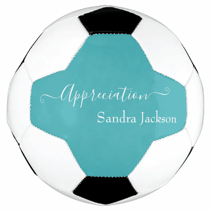 Minimalist White Script Appreciation Teal Blue Soccer Ball | Zazzle
