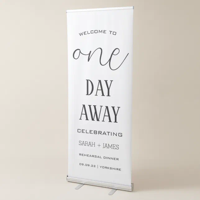Minimalist White Script One Day Away Wedding Retractable Banner | Zazzle