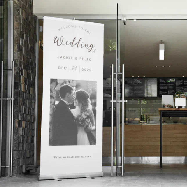 Minimalist White Wedding Custom Photo Retractable Banner | Zazzle