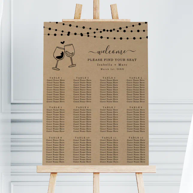 Minimalist Wine Toast Wedding Seating Chart Sign | Zazzle