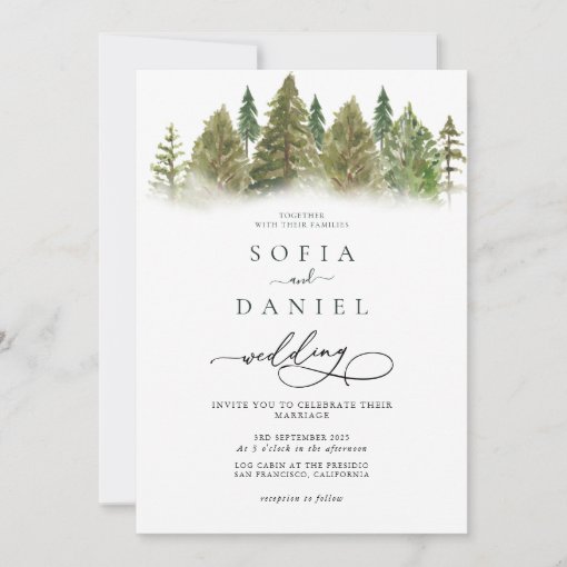 Minimalist Winter Mountain Pine Trees Wedding Invitation | Zazzle